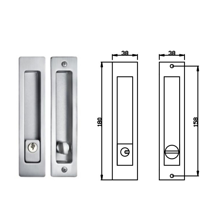Brushed Silver Privacy Pocket Sliding Door Lock Invisible Recessed ...
